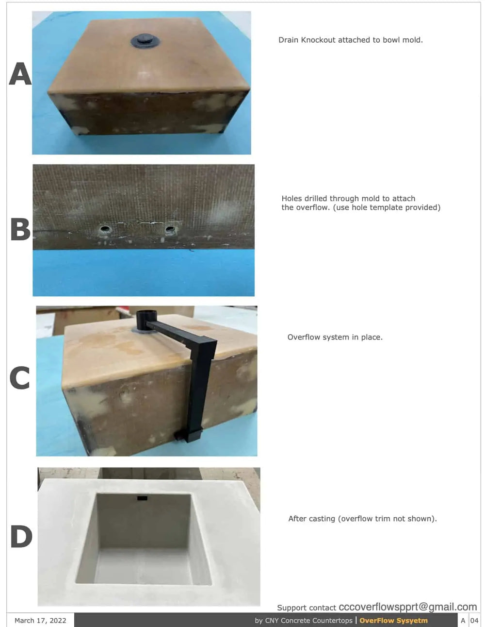 Concrete Sink Overflow Drain Fabrication Kit