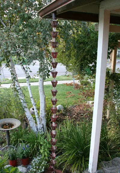 Rain Chain Aged Copper Slotted Square Cups